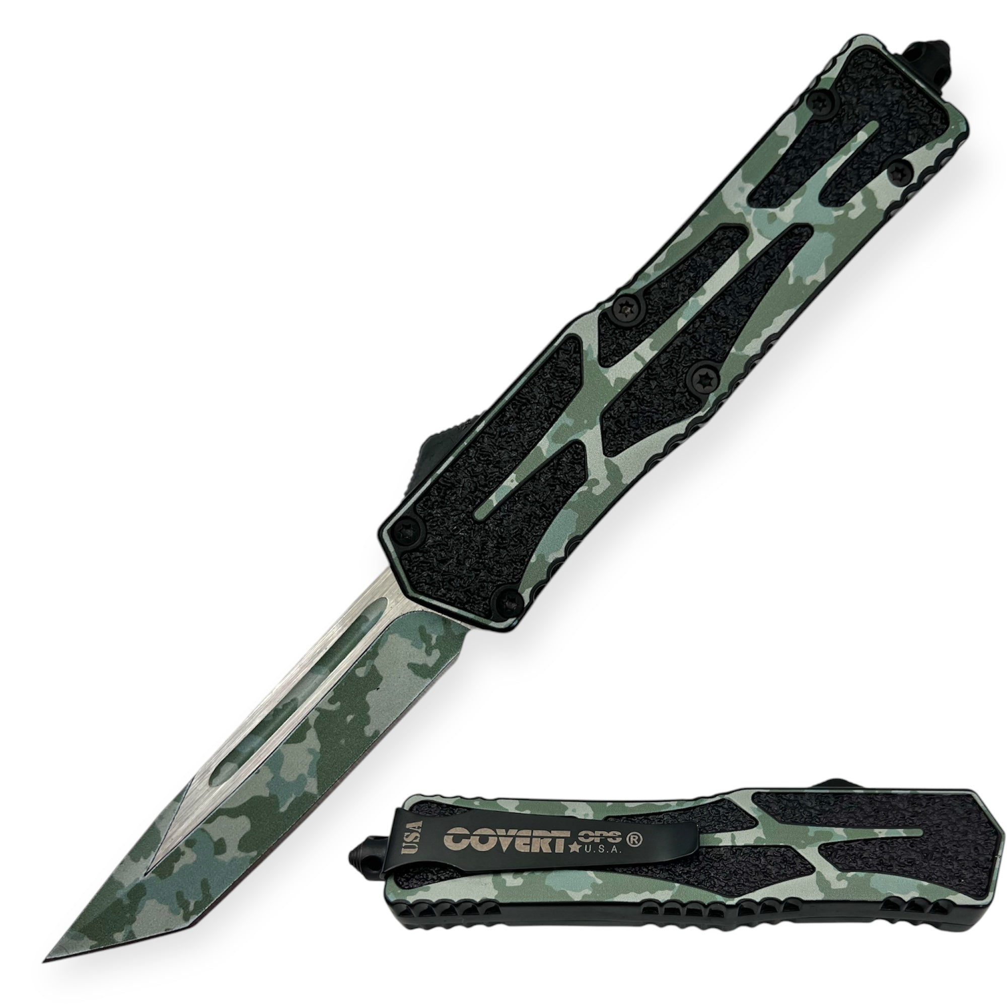 Covert Ops® OTF 9 Inch Auto Tanto Blade/ Case (Greem Cam)