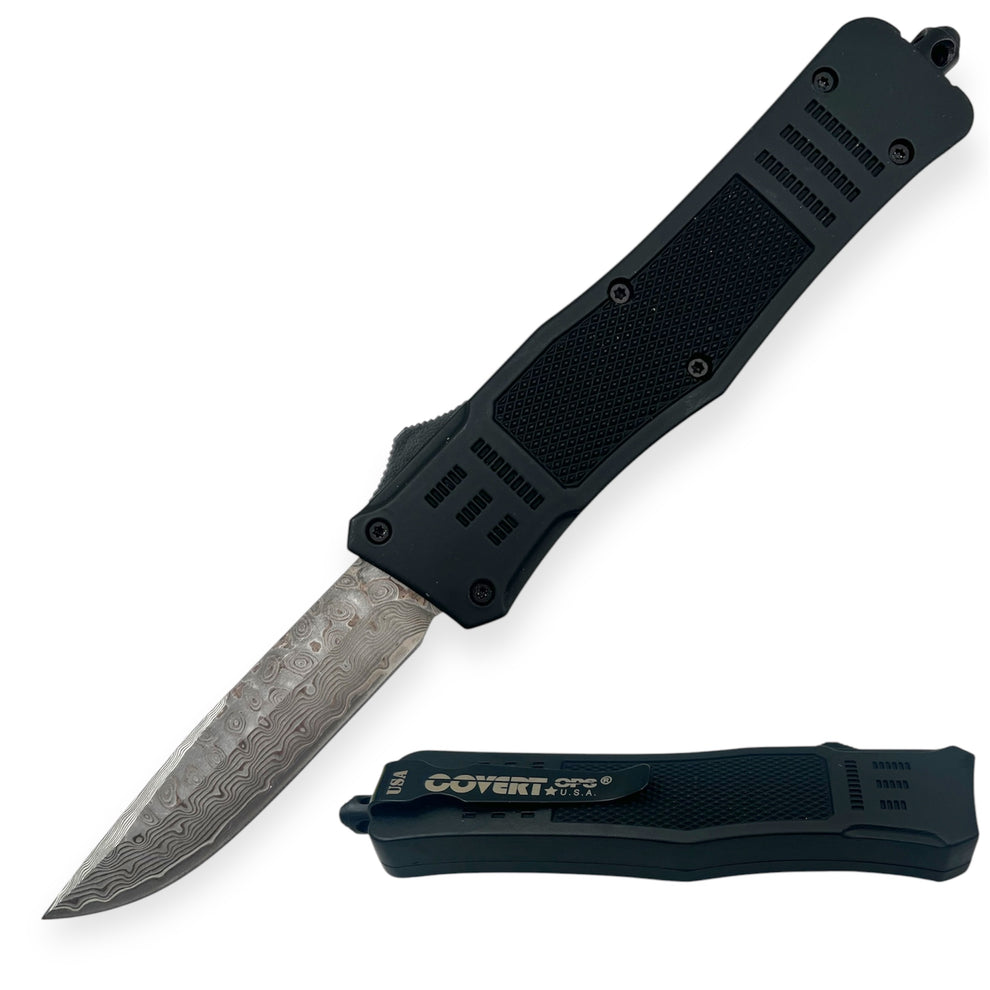Covert Ops® Automatic OTF 8 Inch Auto Drop Point Damascus Blade